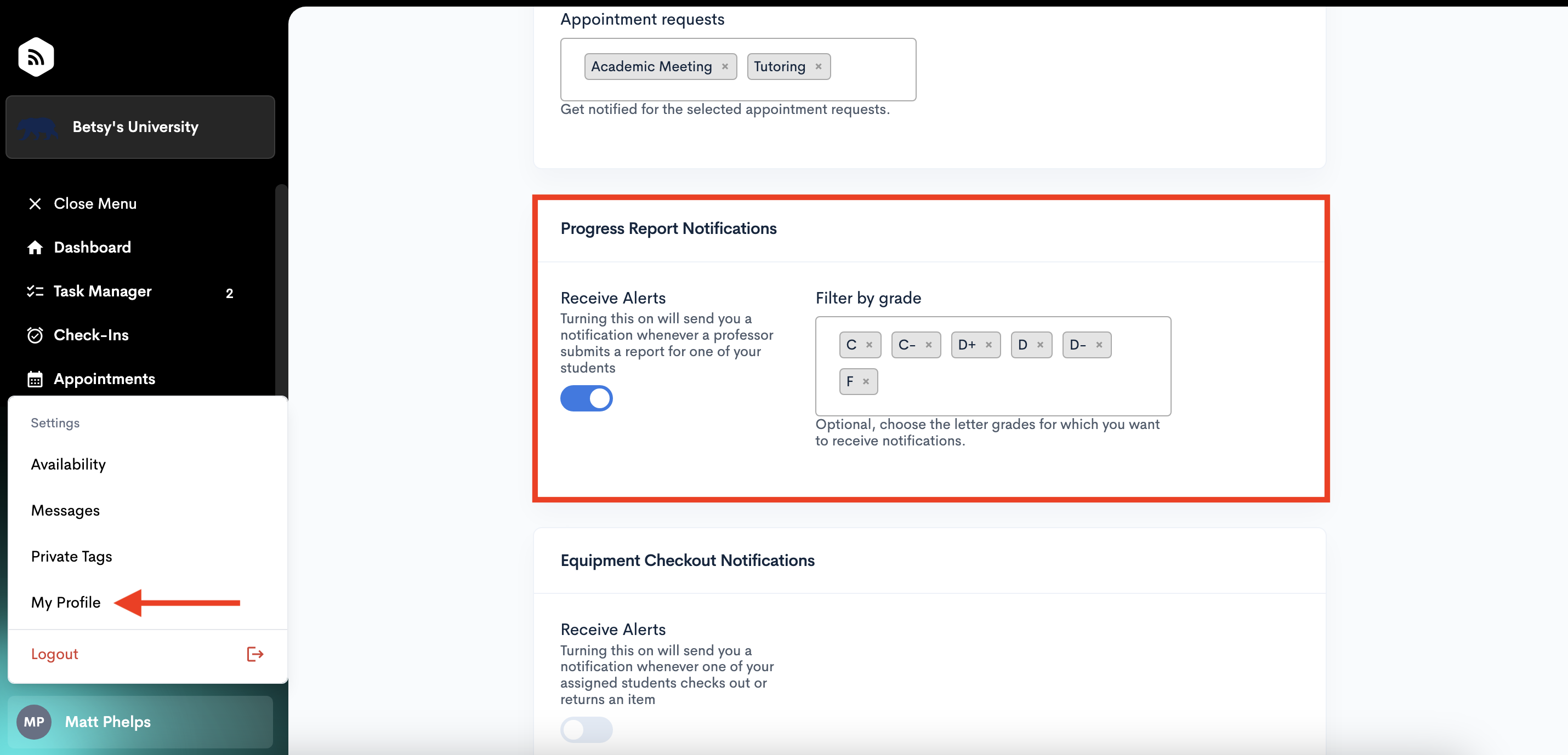 Progress Report Notifications for Staff Users