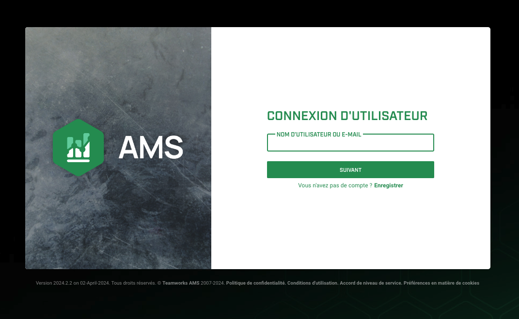 Log in to Teamworks AMS