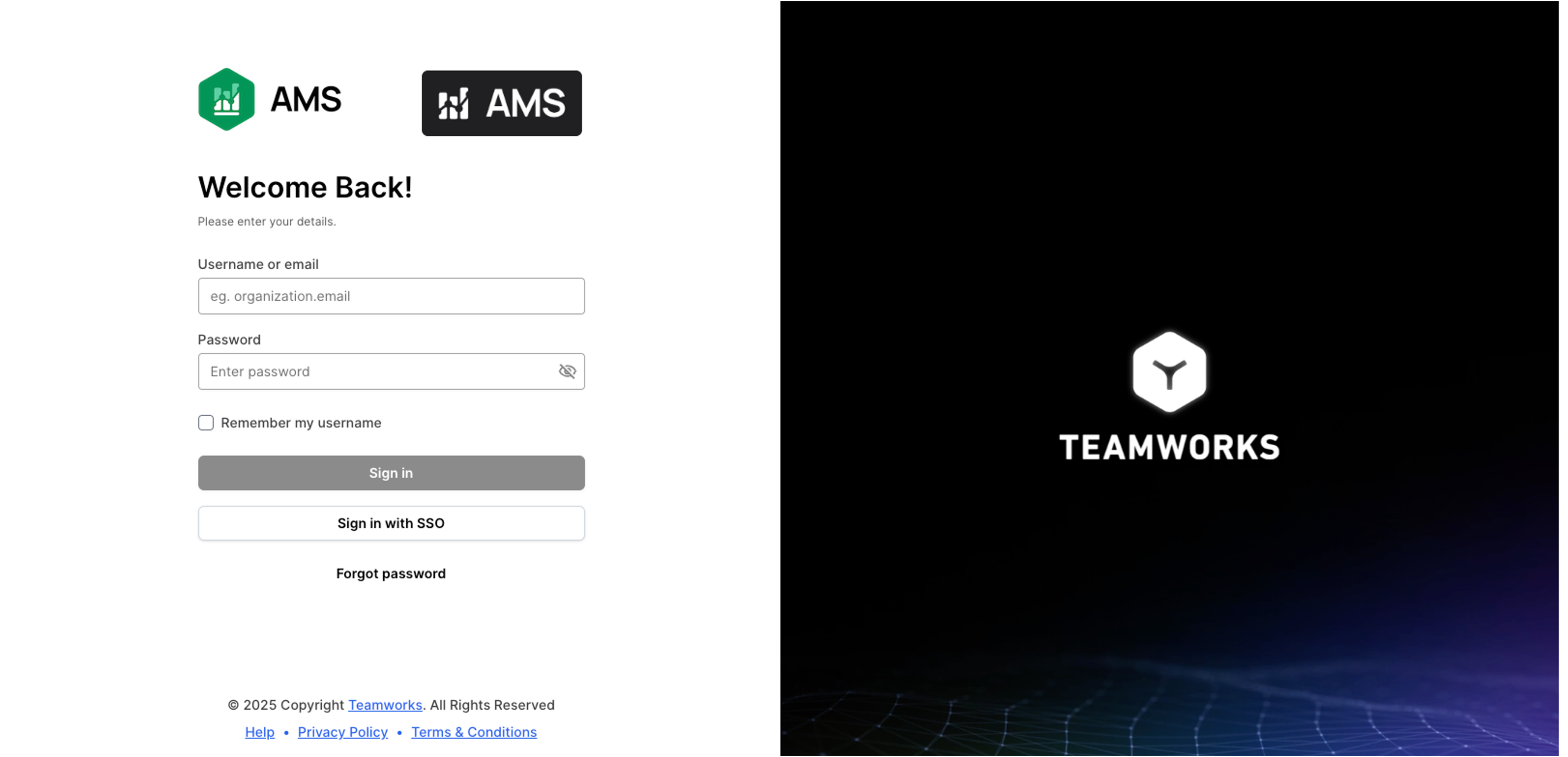 Log in to Teamworks AMS