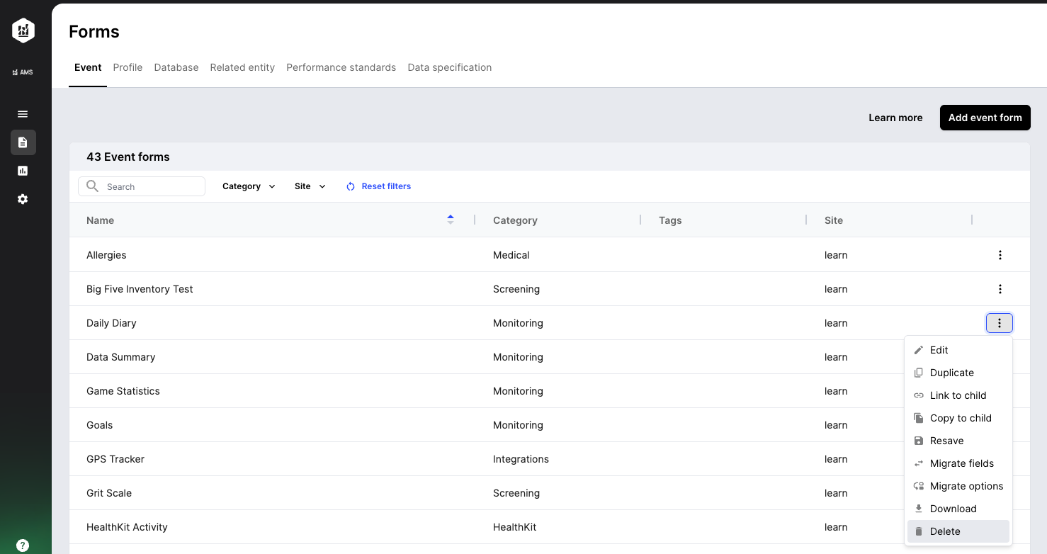 Delete a Form | AMS Help Center