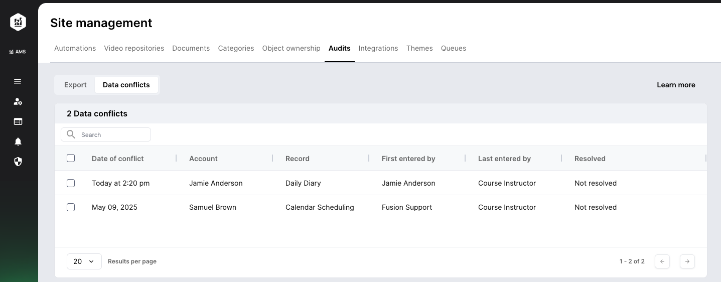 Audit and Manage Event Data Conflicts | AMS Help Center