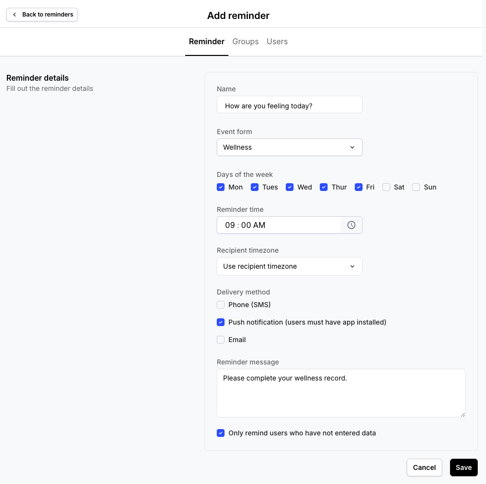 Configure Reminders to Enter Event Records | AMS Help Center