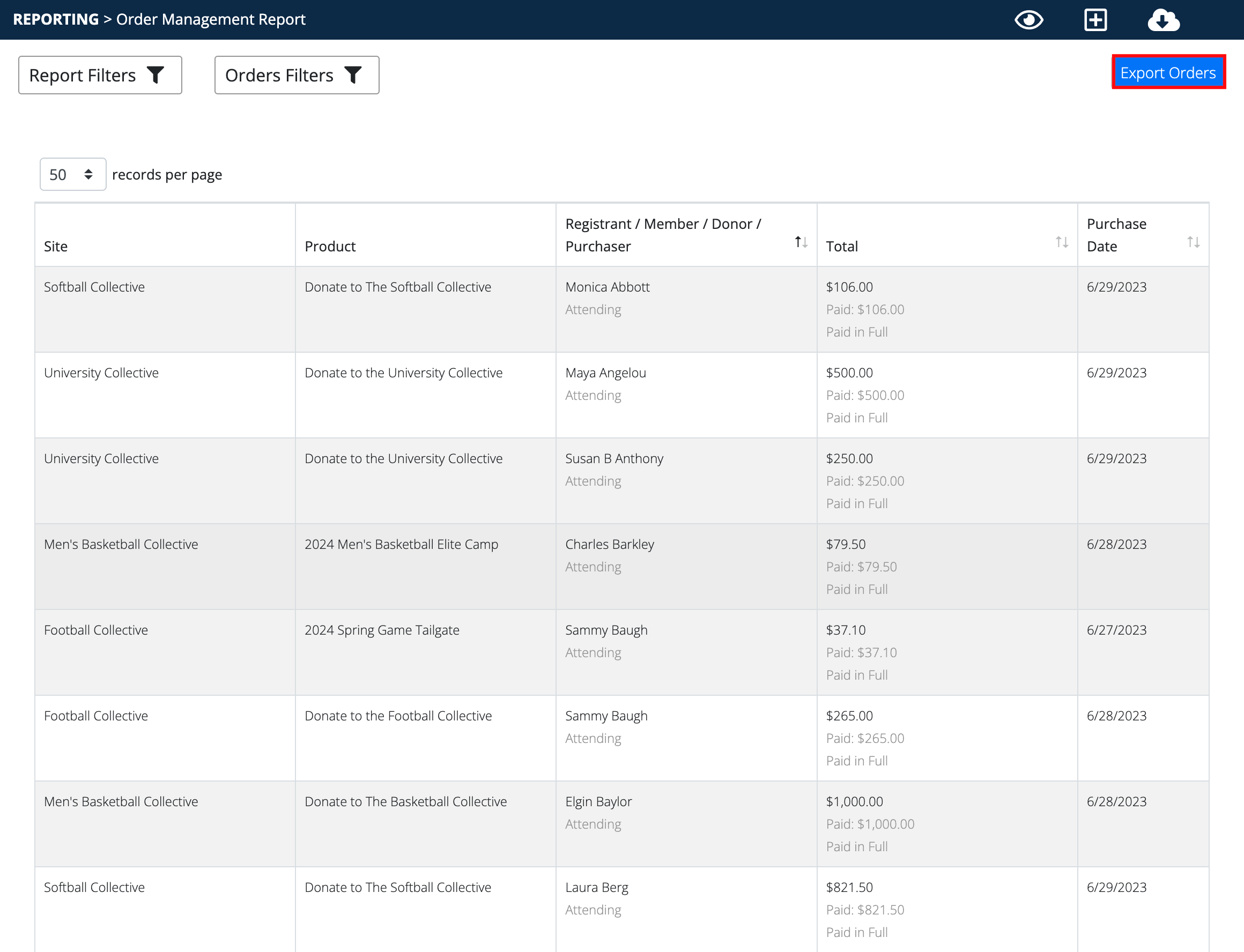Export an Order Management Report