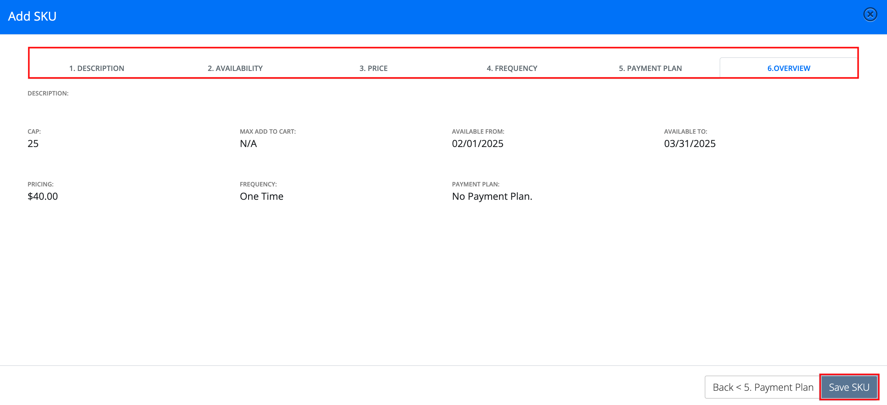 Create a Store Keeping Unit (SKU)