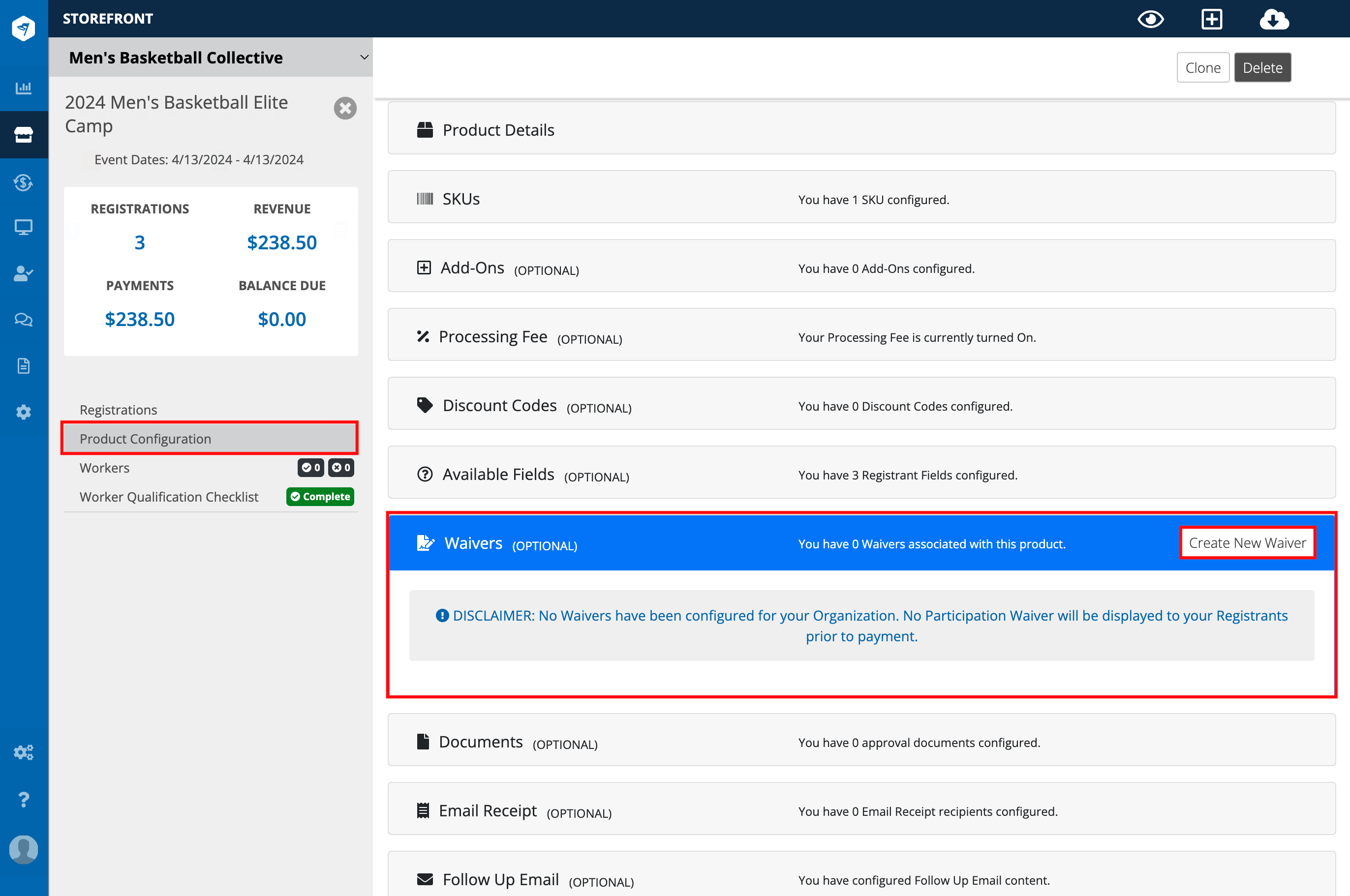 Create & Manage Waivers