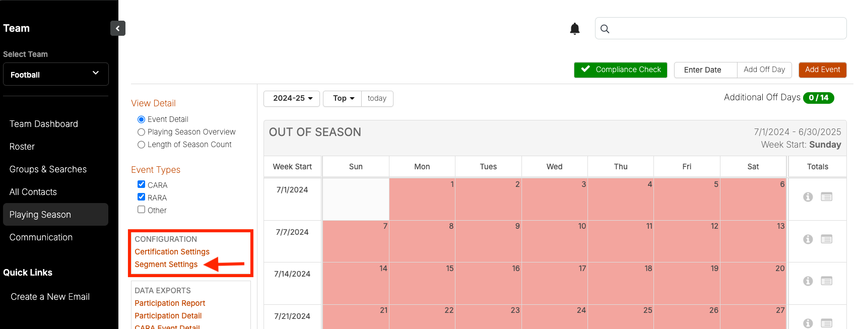 Playing and Practice Seasons