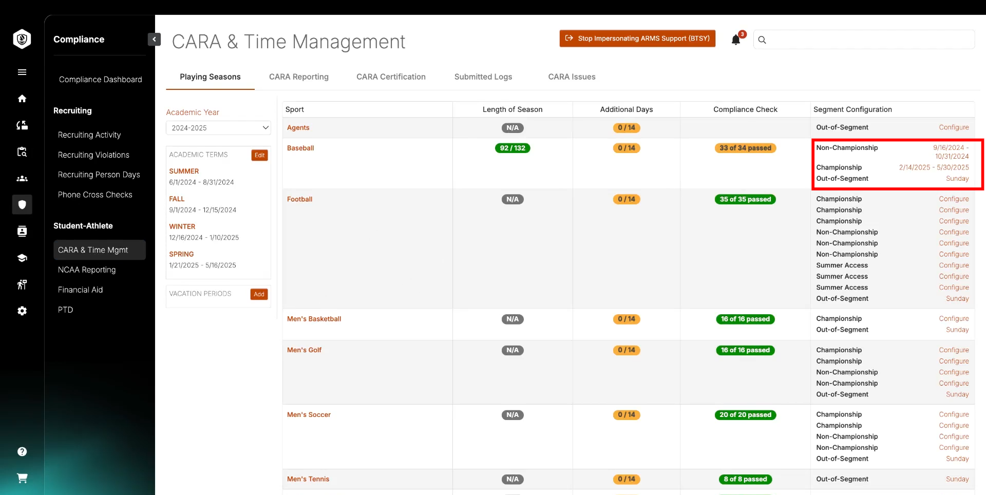 Playing and Practice Seasons