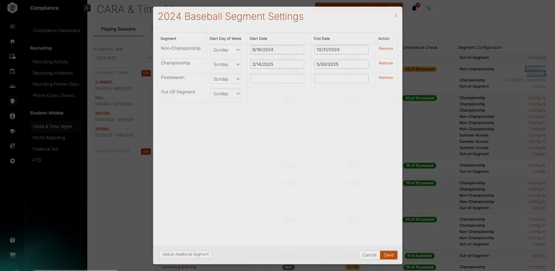 Playing and Practice Seasons