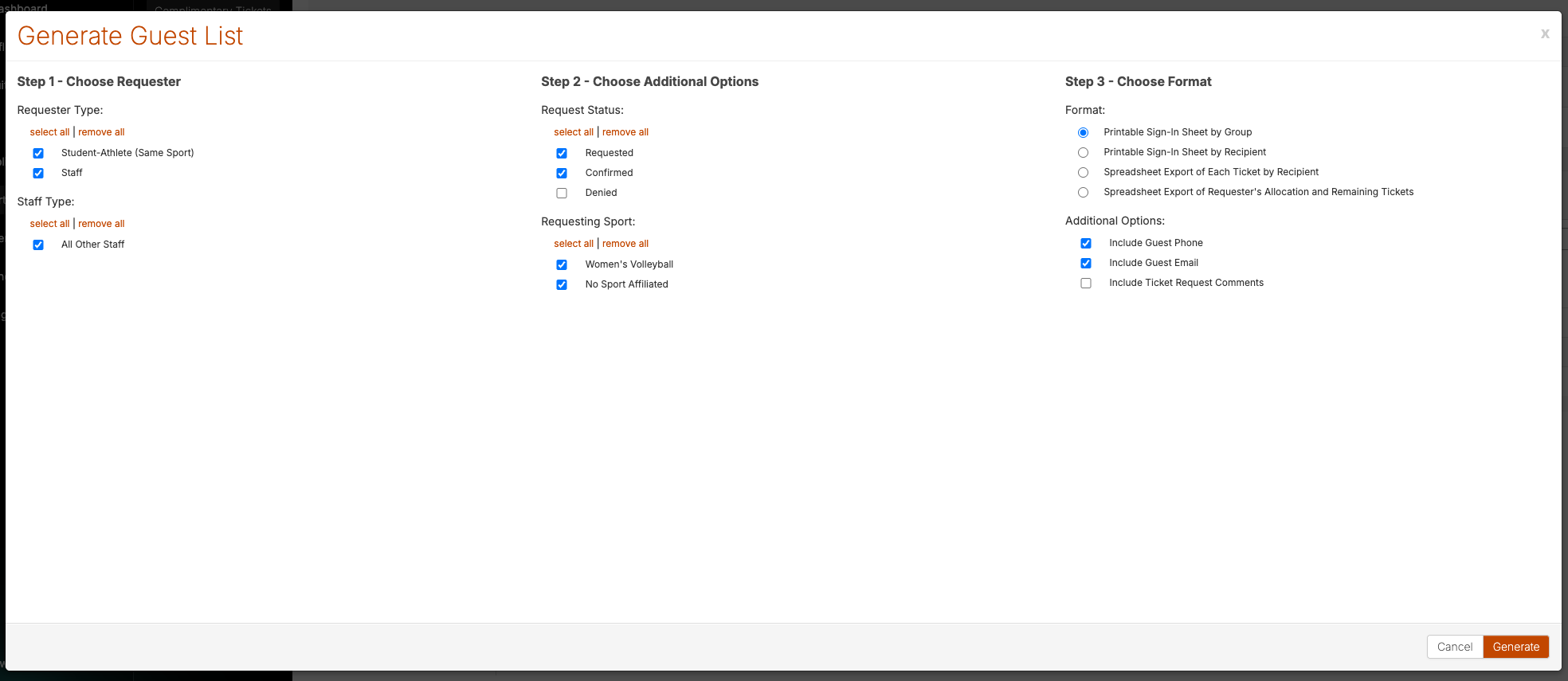 Generate a Pass List
