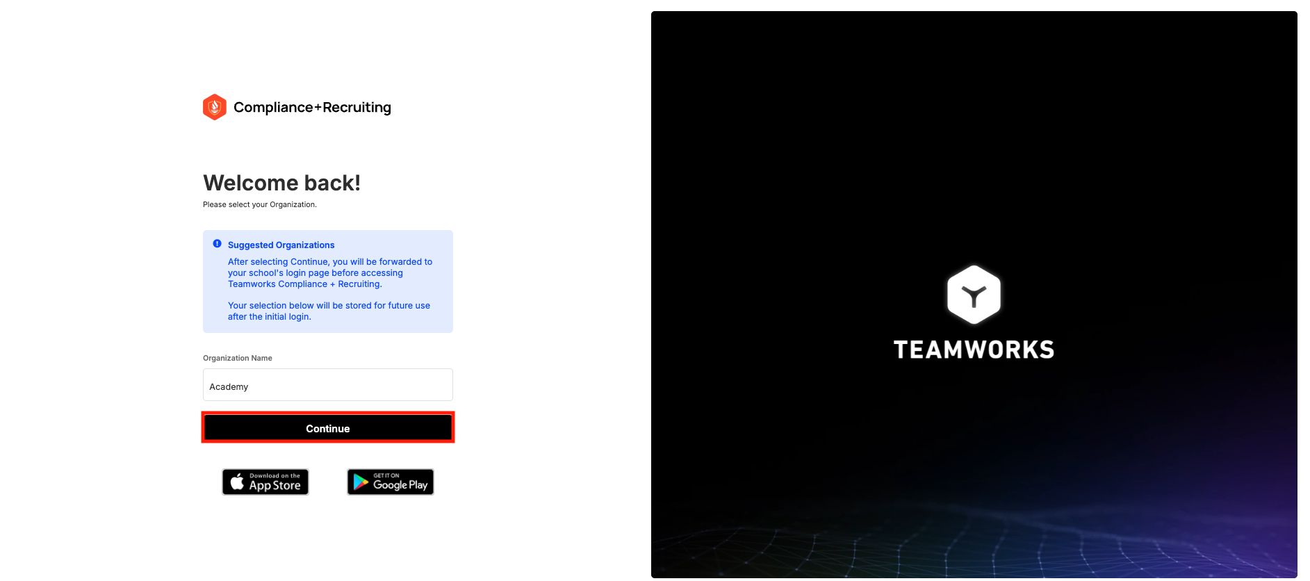 Log in to Compliance + Recruiting