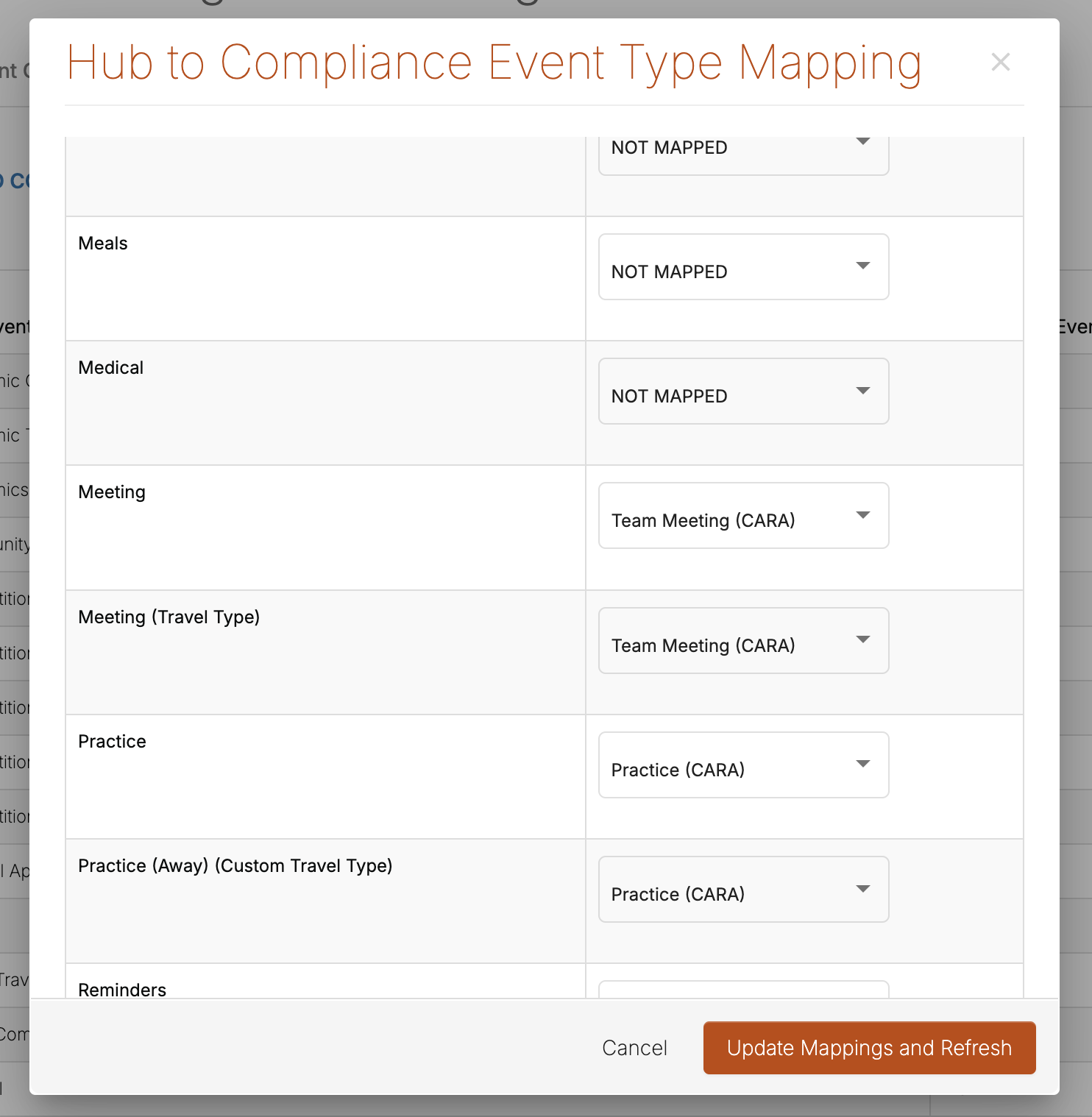 Map Teamworks Hub Event Types to Compliance + Recruiting