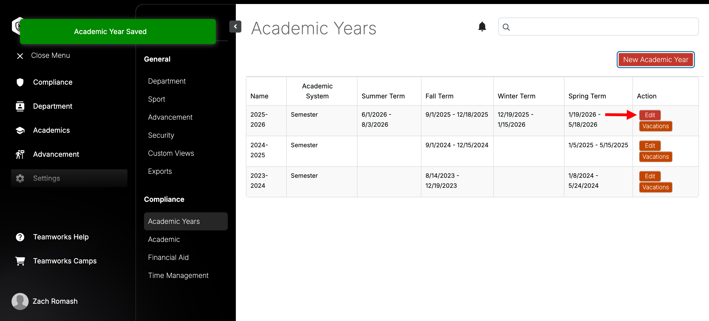 Academic Years and Vacation Periods