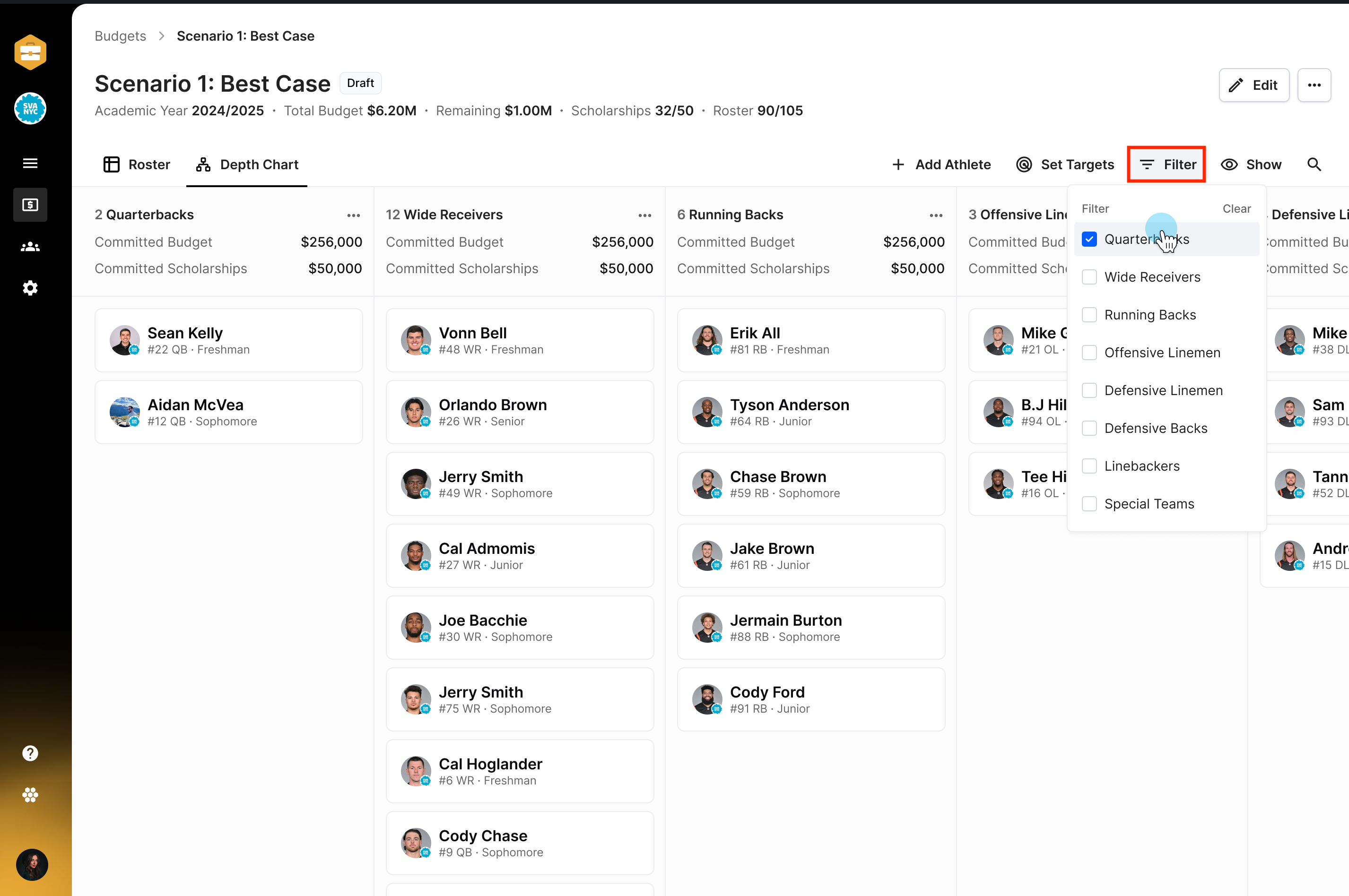 Roster and Depth Chart Views