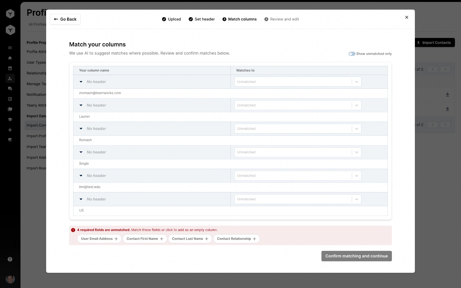Match Header Columns and Values When Using the Teamworks Hub Data Importer