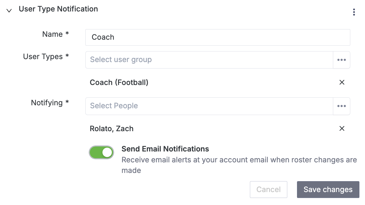 Configure User Type and Athlete Status Notifications