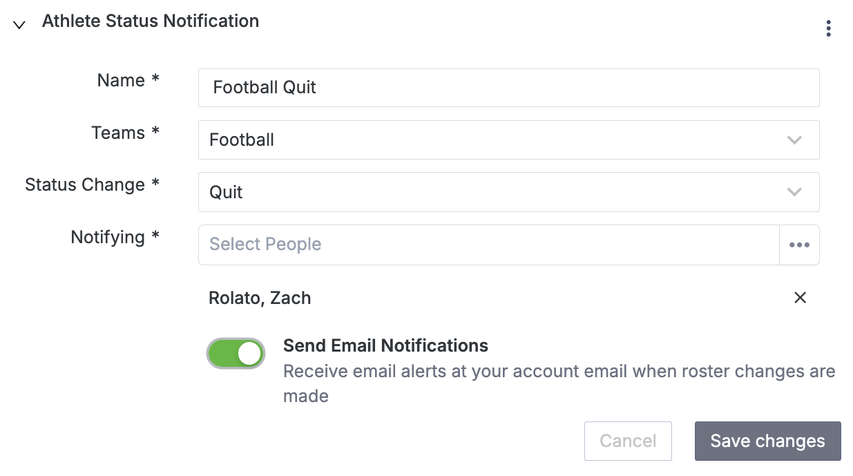 Configure User Type and Athlete Status Notifications