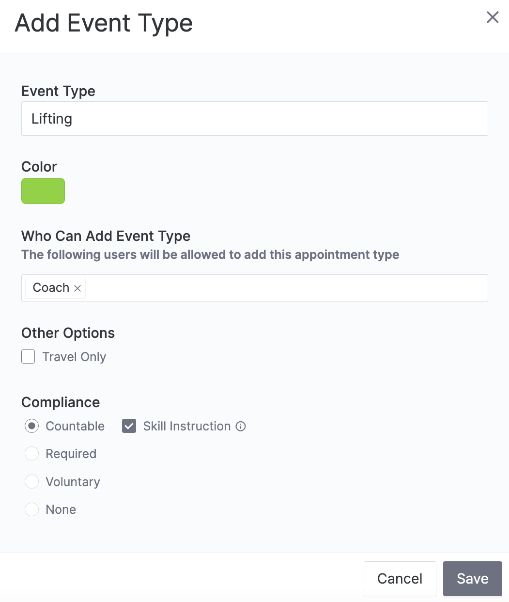 Countable Event Types