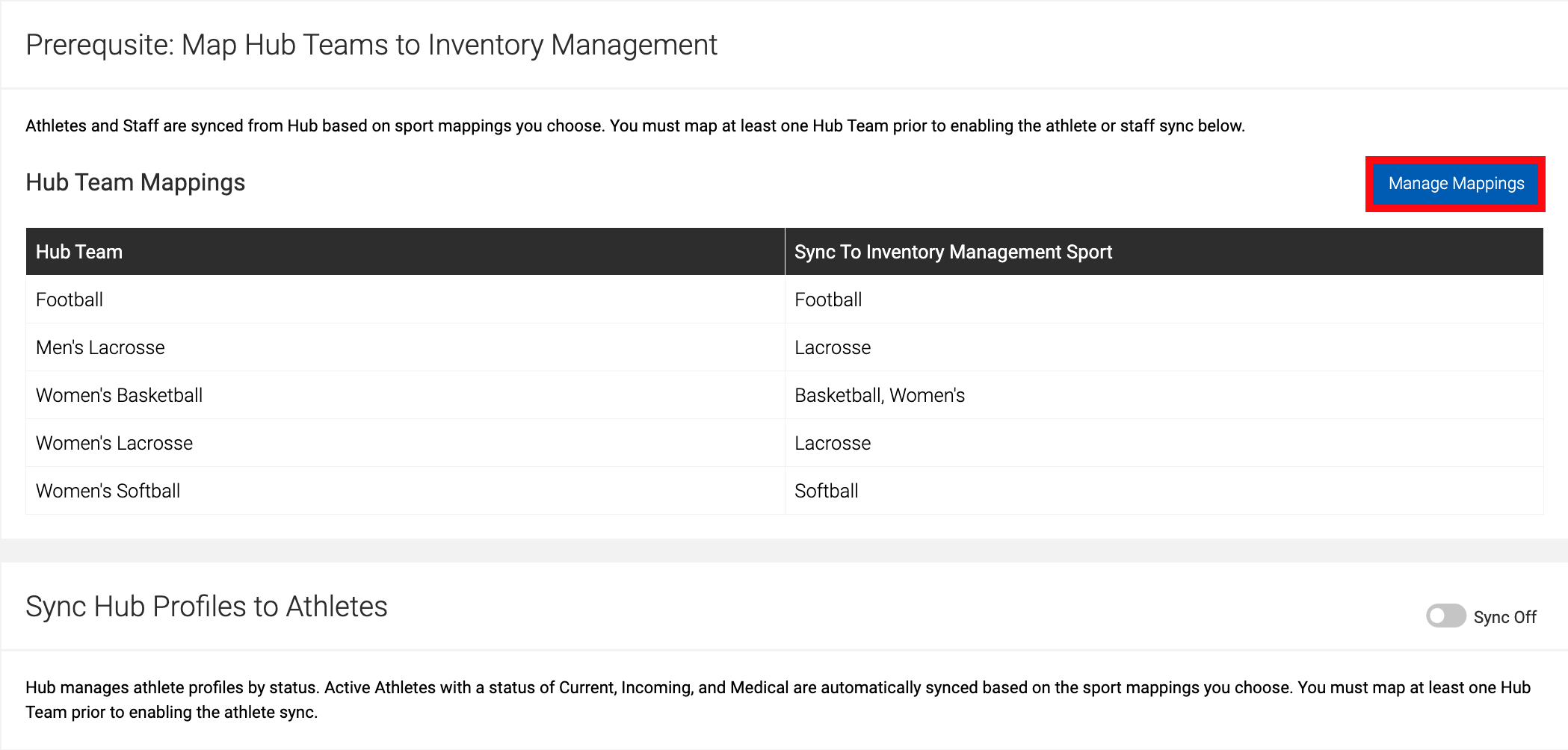 Teamworks Hub and Inventory Management Profile Sync