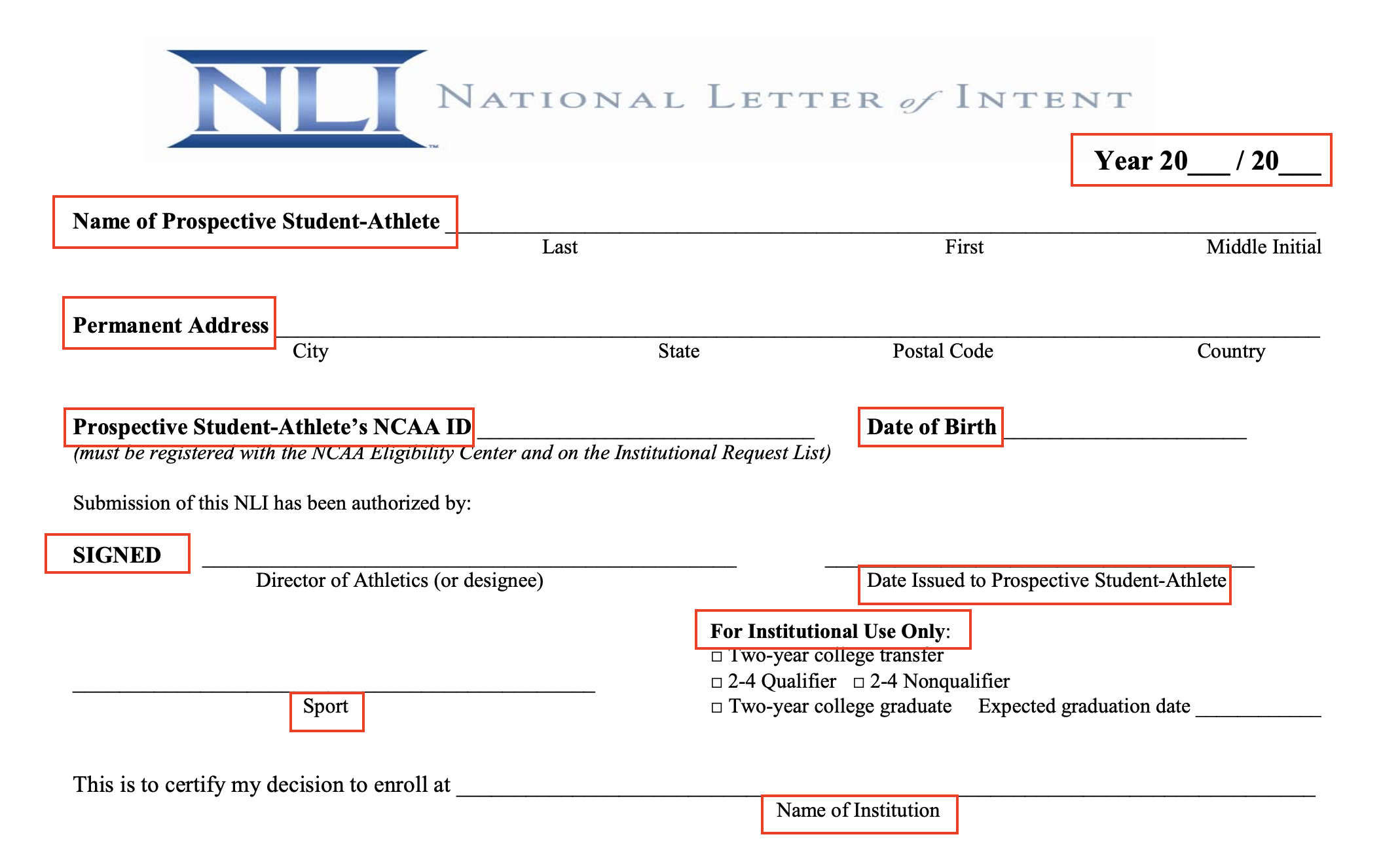 National Letter of Intent Forms in Teamworks Hub