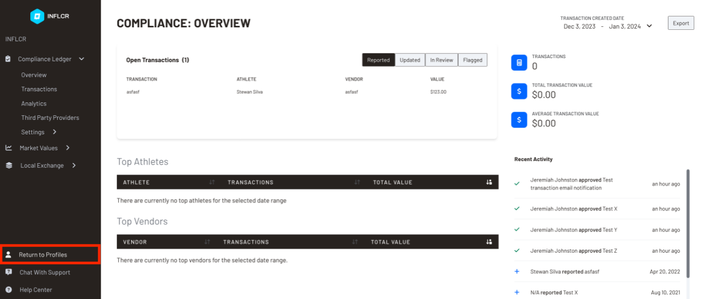 Navigate between NIL Management and Influencer Core Accounts