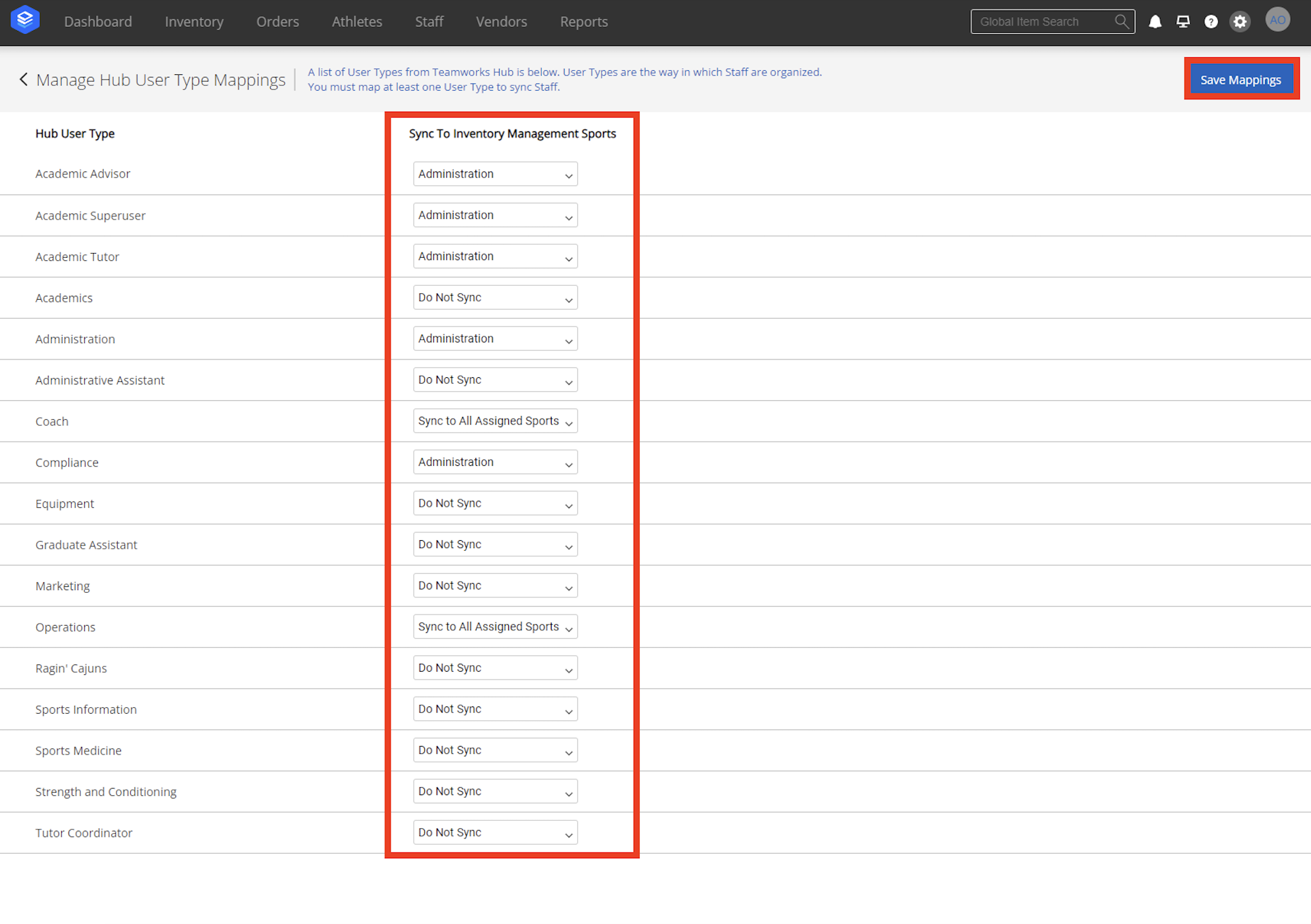 Teamworks Hub and Inventory Management Profile Sync
