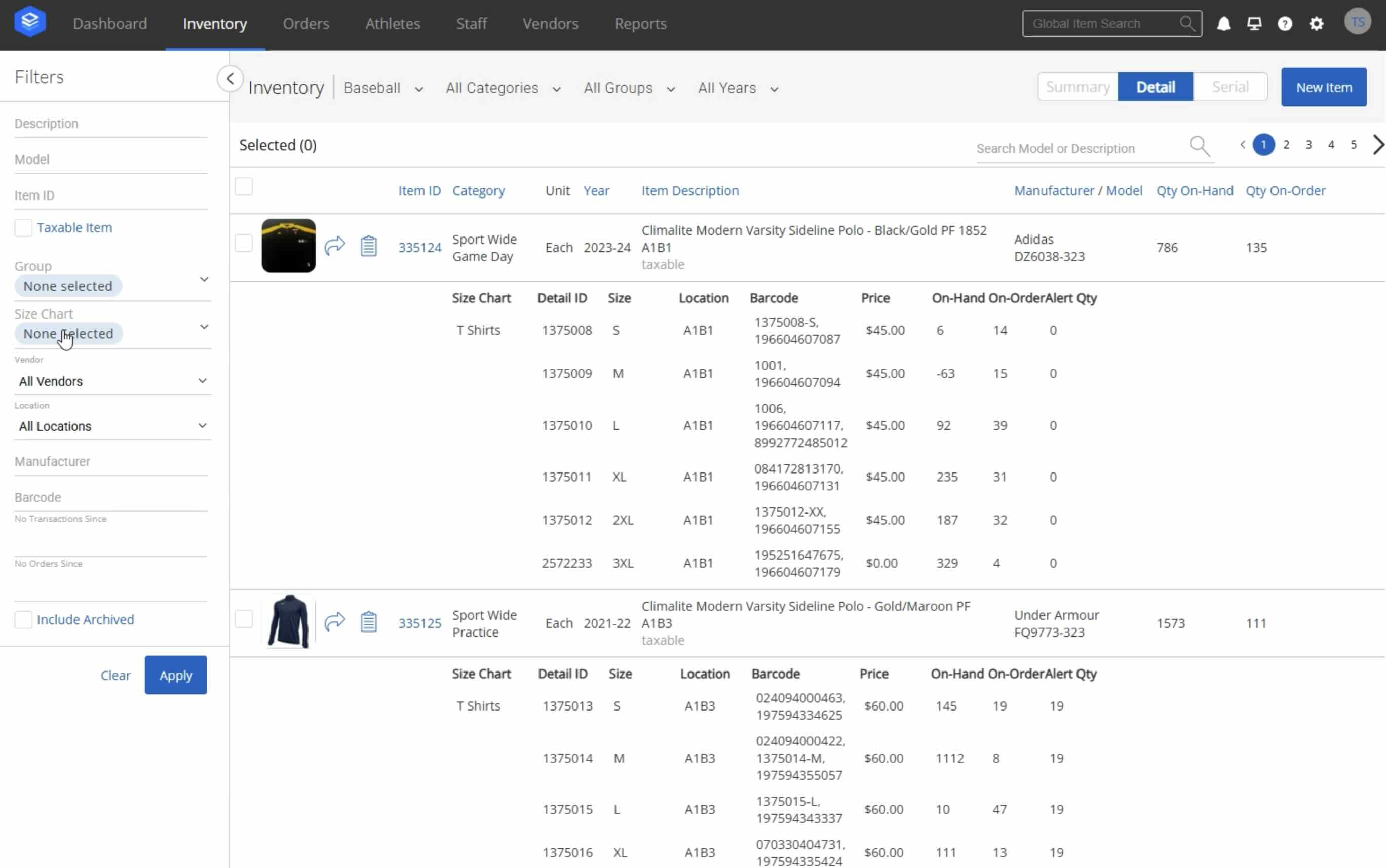 Mass Update Item Size Charts and Categories