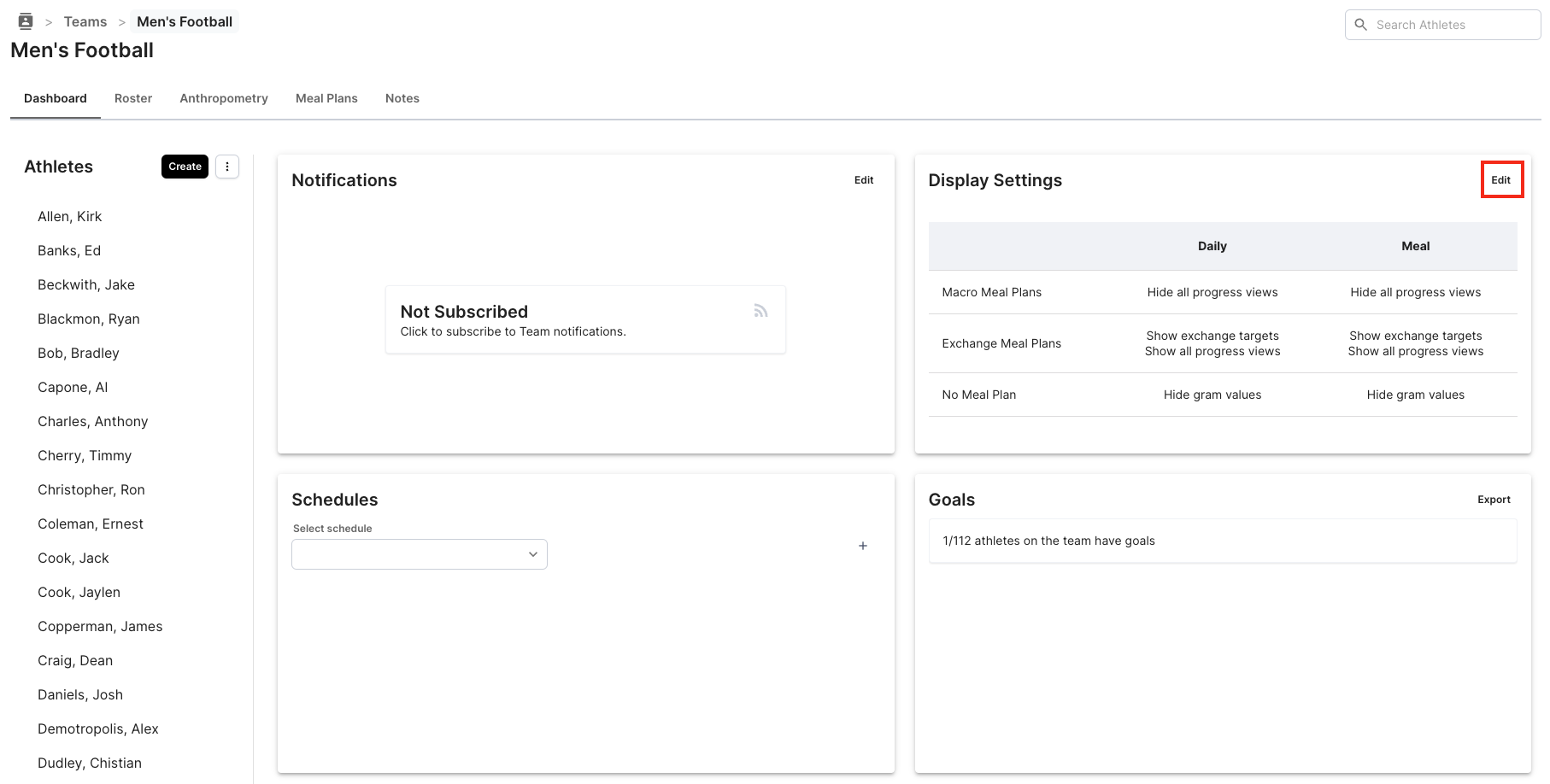 Configure Display Settings for Macronutrient Targets