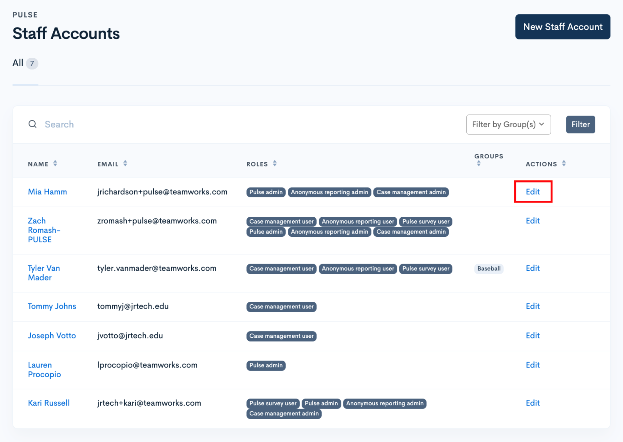 Staff Accounts